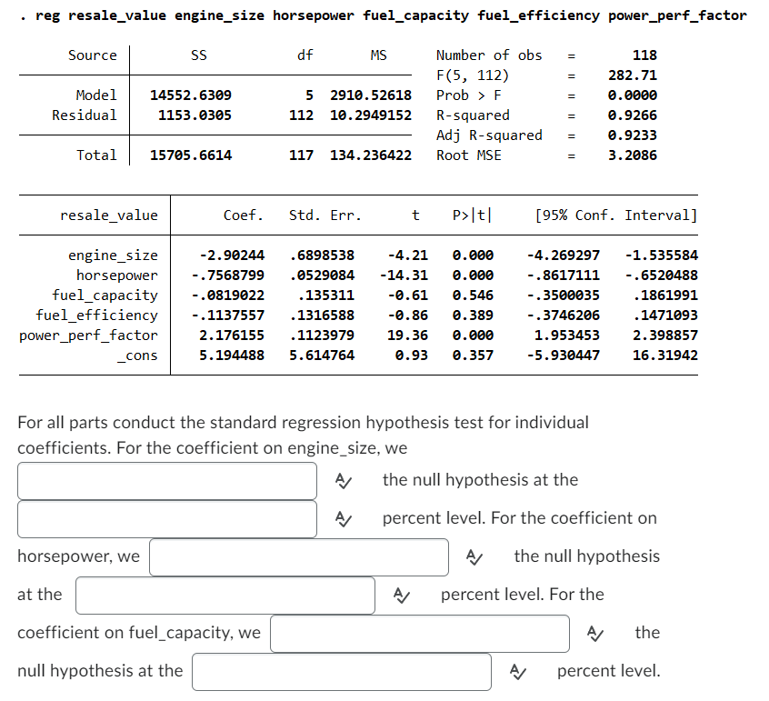 Solved For all parts conduct the standard regression | Chegg.com