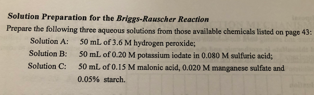 Solved Solution Preparation for the Briggs-Rauscher Reaction | Chegg.com