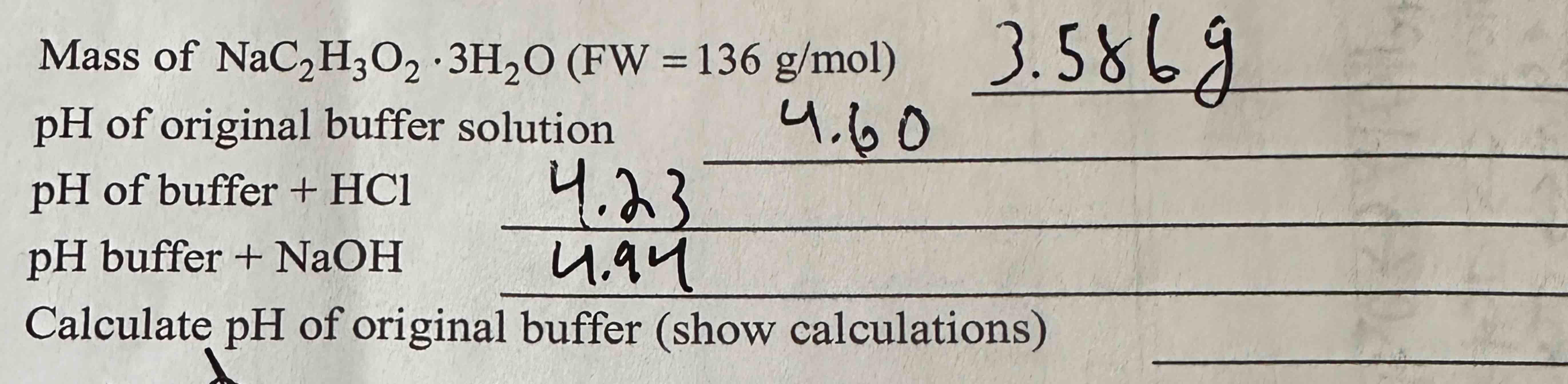 Solved calcualte ph of BufferMass of | Chegg.com