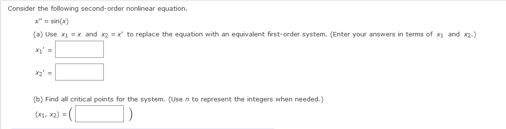 Solved Consider the following second-order nonlinear | Chegg.com
