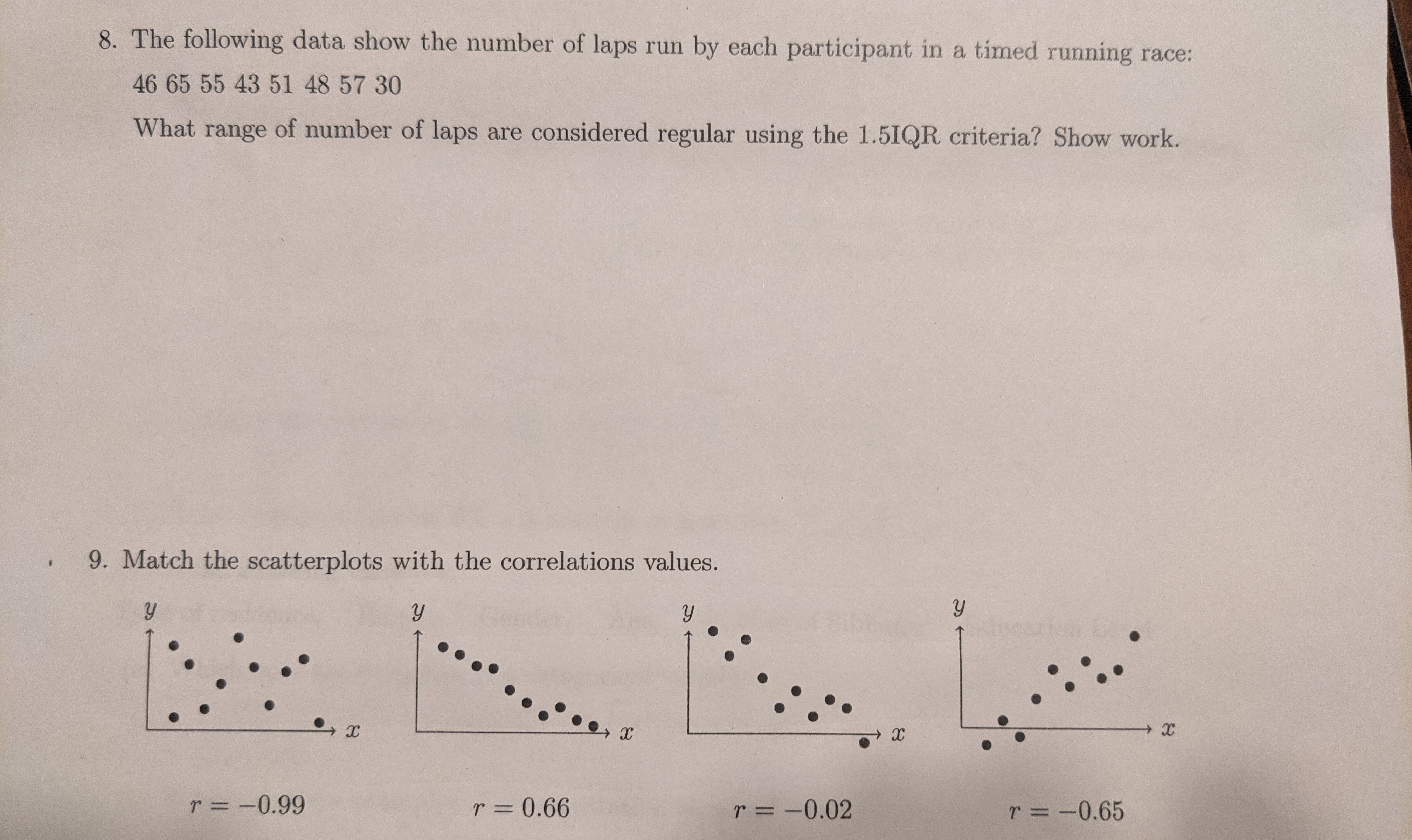 Solved 8. The following data show the number of laps run by | Chegg.com