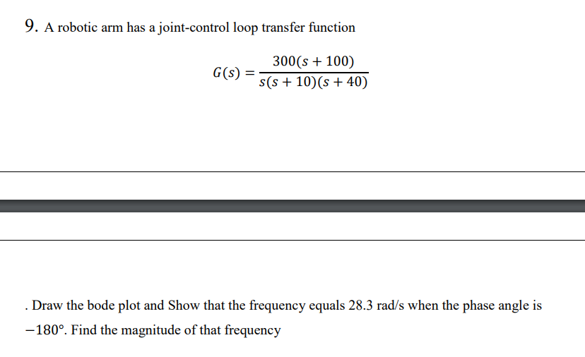 Solved 9. A robotic arm has a joint-control loop transfer | Chegg.com