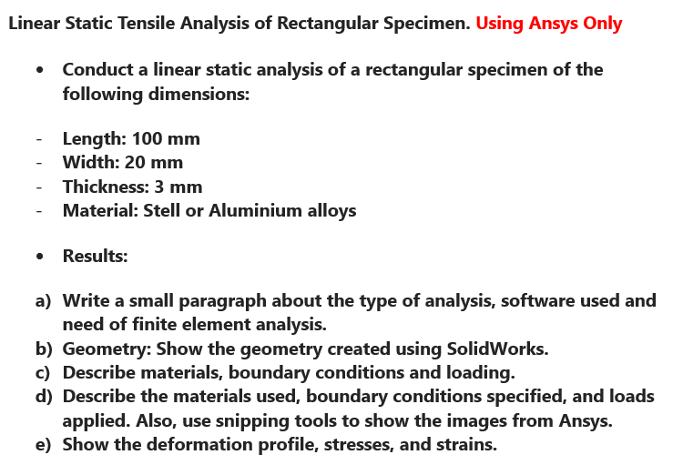 Solved Linear Static Tensile Analysis of Rectangular | Chegg.com