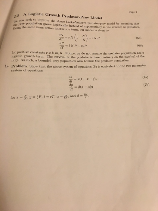 Solved Page 7 A Logistic Growth Predator-Prey Model , now | Chegg.com