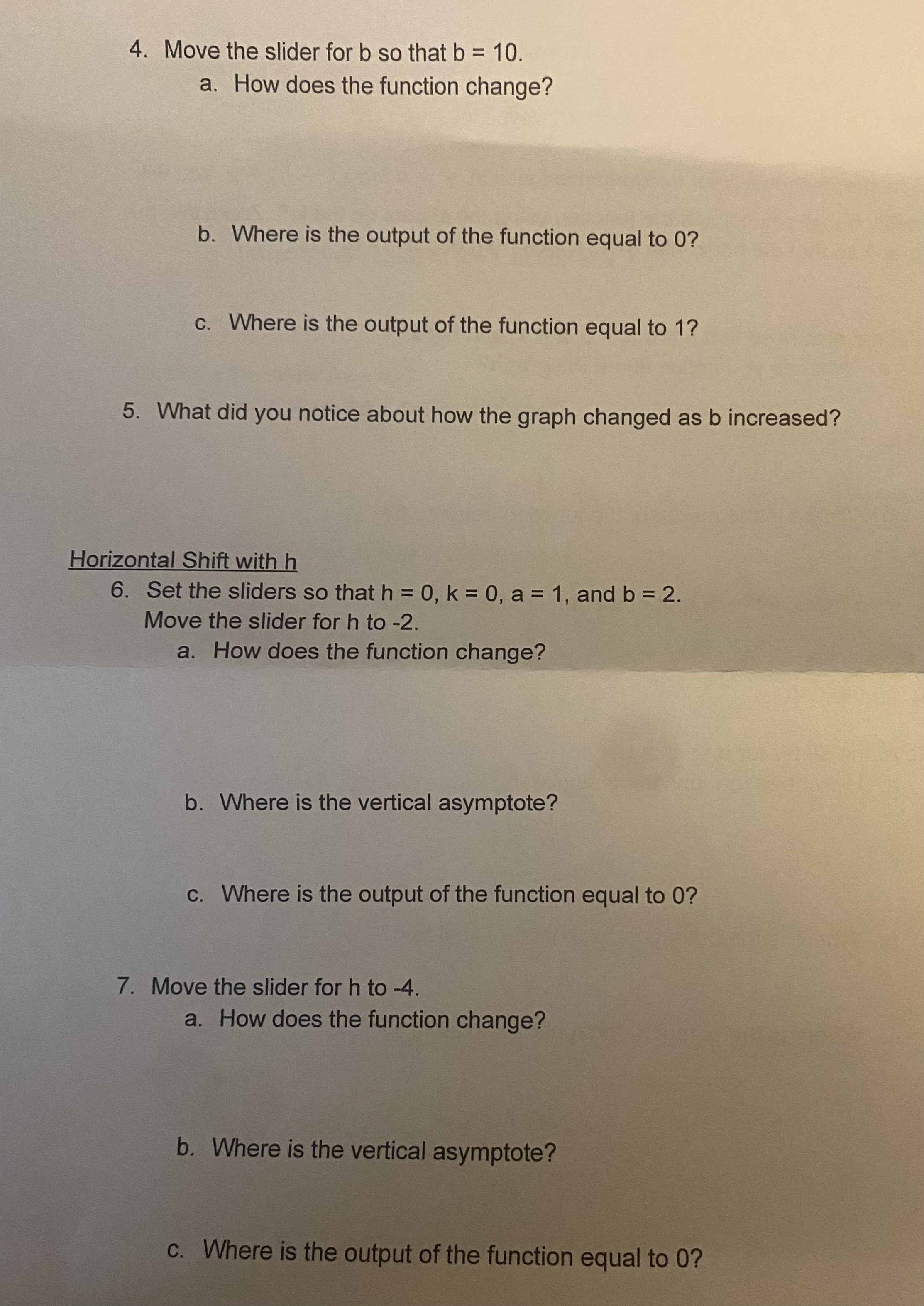 Move the slider for b ﻿so that b=10.a. ﻿How does the | Chegg.com