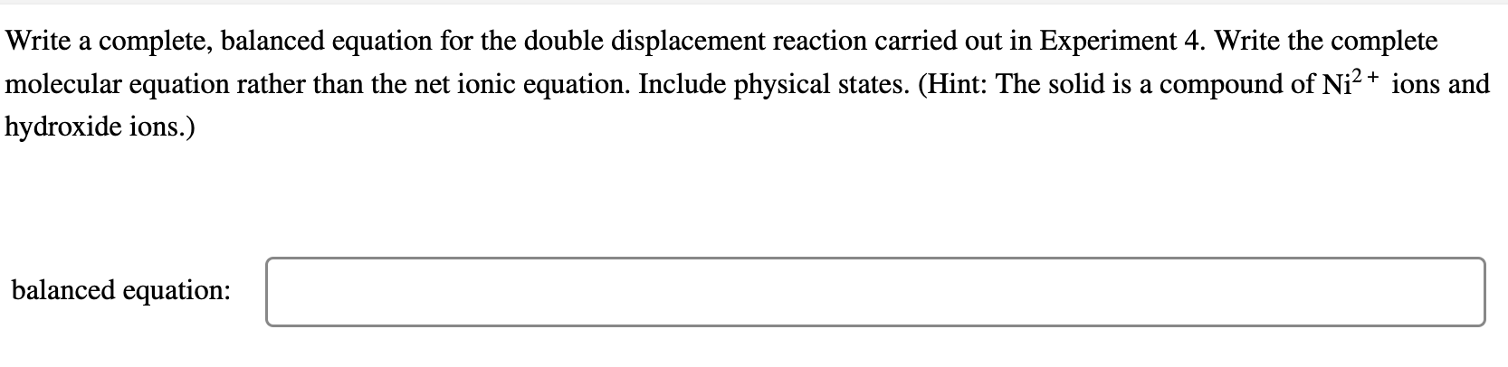 Solved Write a complete, balanced equation for the double | Chegg.com