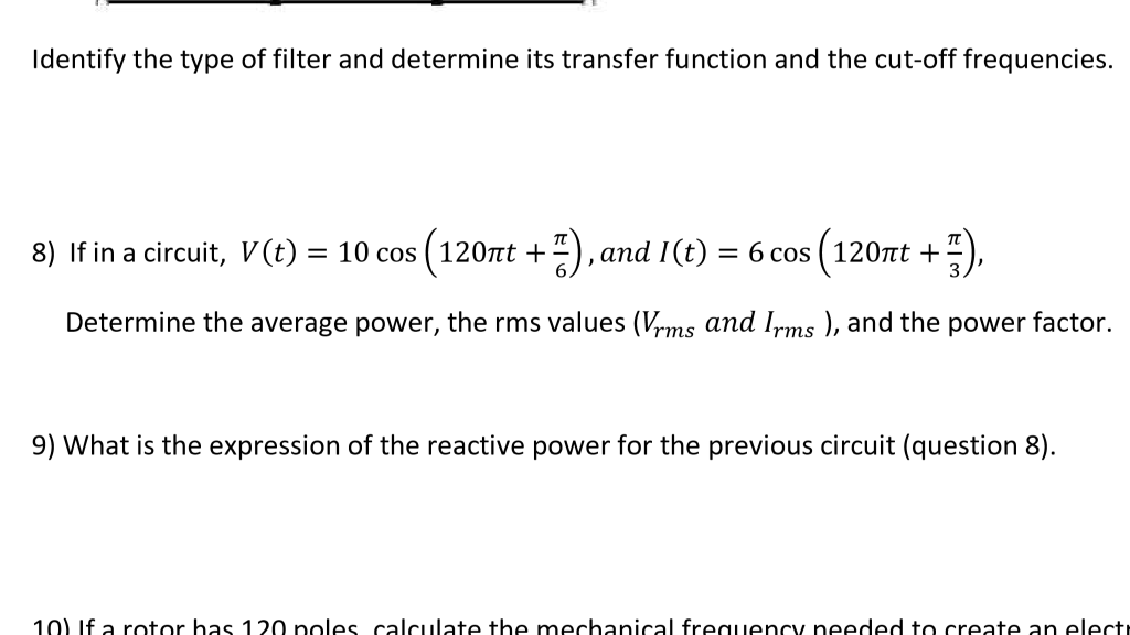 Solved Identify the type of filter and determine its | Chegg.com