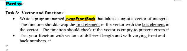 Solved Part 2: Task 3: Vector and function • Write a program | Chegg.com