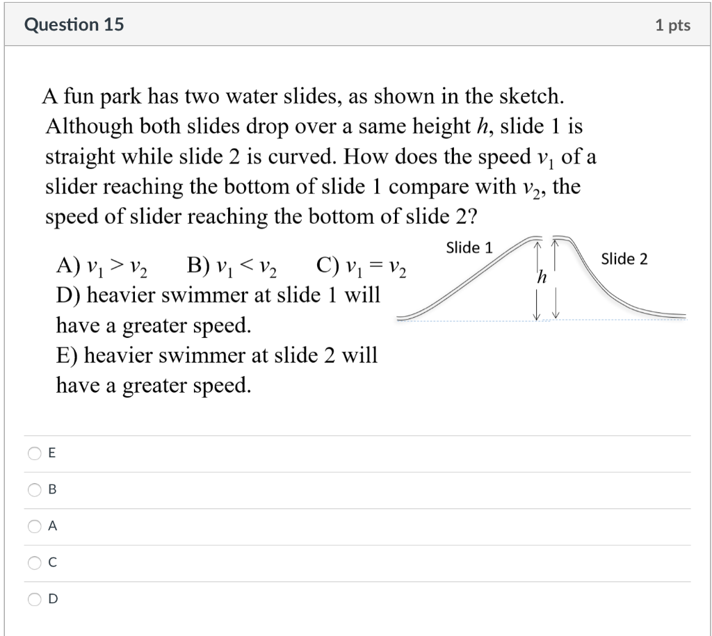 Solved Question 15 1 pts A fun park has two water slides, as | Chegg.com