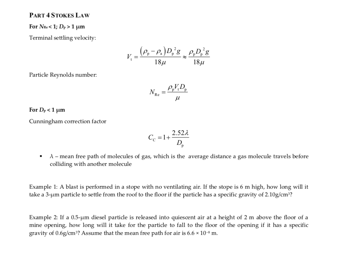 Solved PART 4 STOKES LAW For NRe 1 um Terminal | Chegg.com