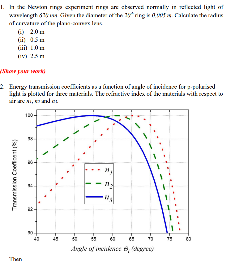 Solved 1. In the Newton rings experiment rings are observed | Chegg.com