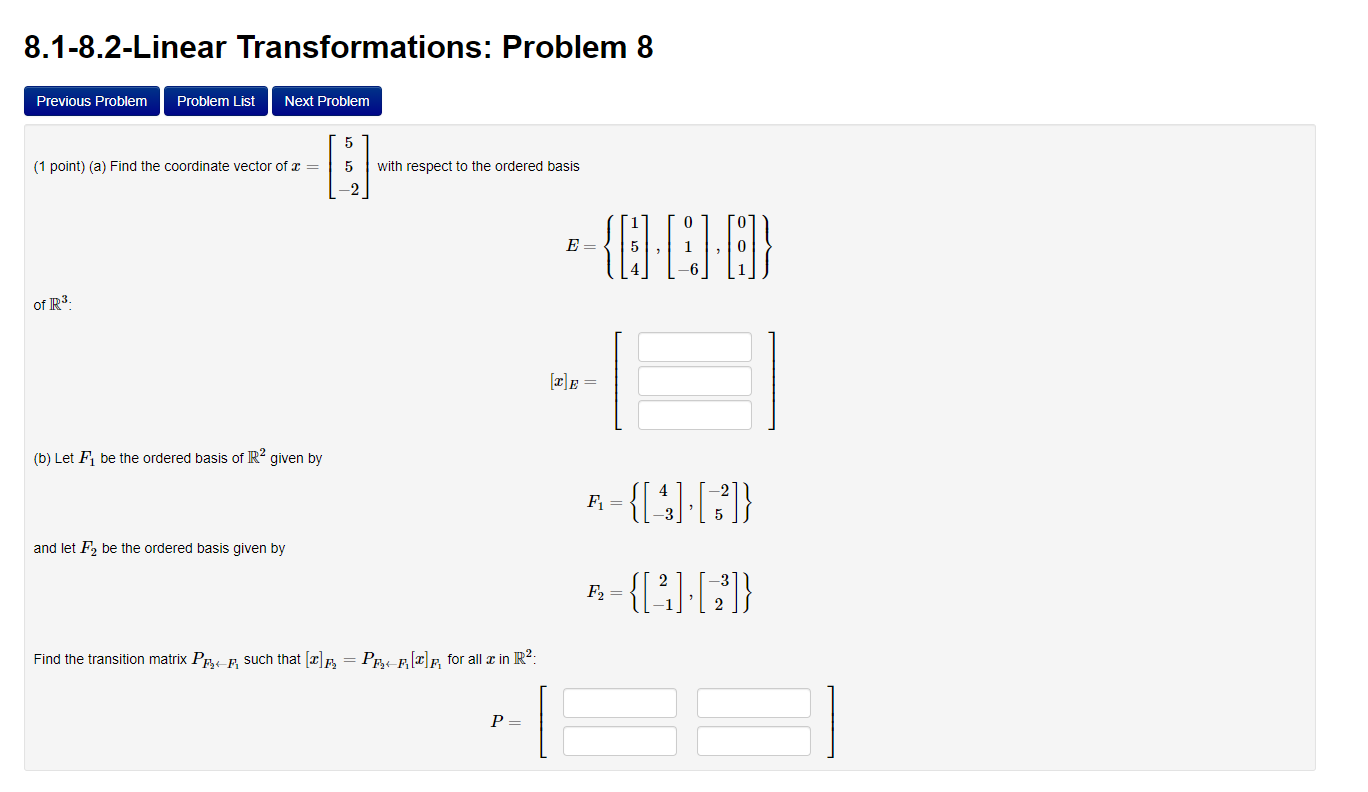 Solved 8.1-8.2-Linear Transformations: Problem 8 Previous | Chegg.com