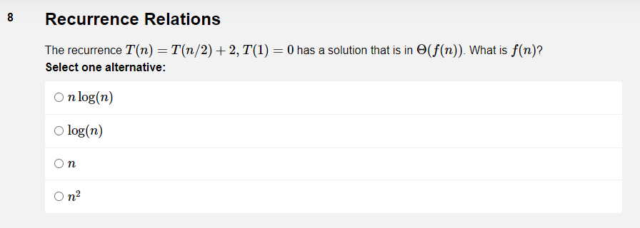 Solved Recurrence Relations The recurrence | Chegg.com