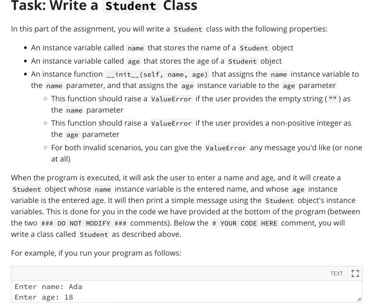 Solved Task: Write a Student Class In this part of the | Chegg.com