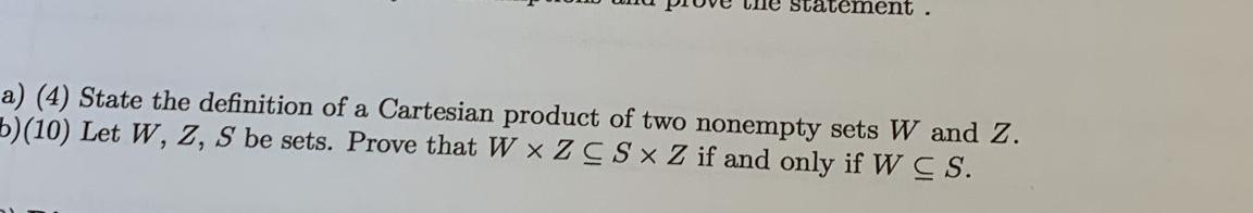 Solved Lue Statement. a) (4) State the definition of a | Chegg.com