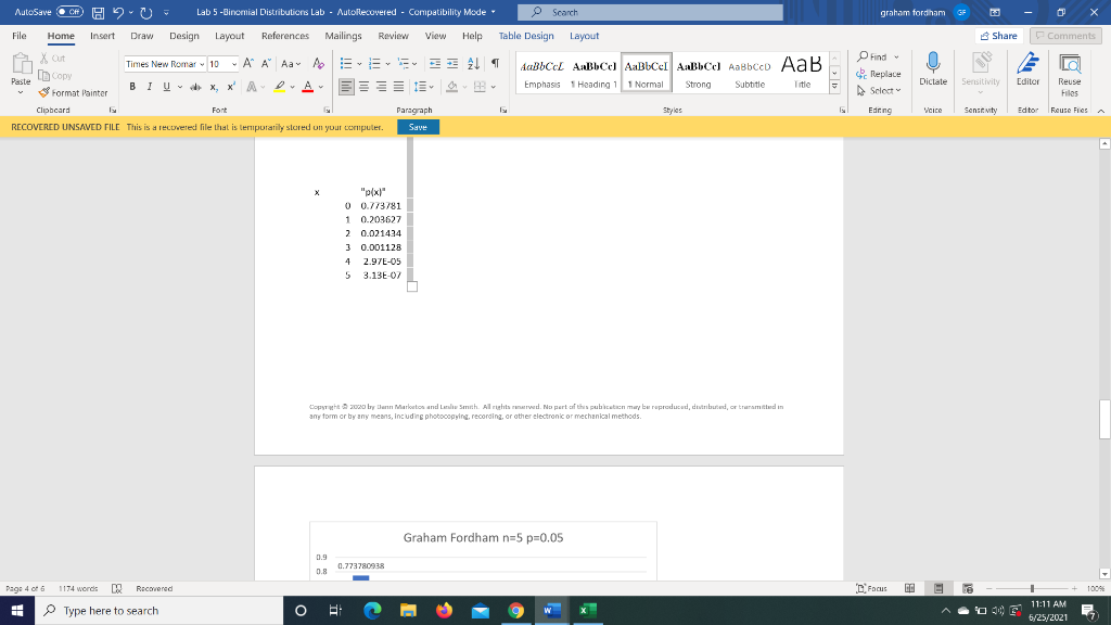 Solved AutoSave CH H20- Lab 5 - Binomial Distributions Lab - | Chegg.com