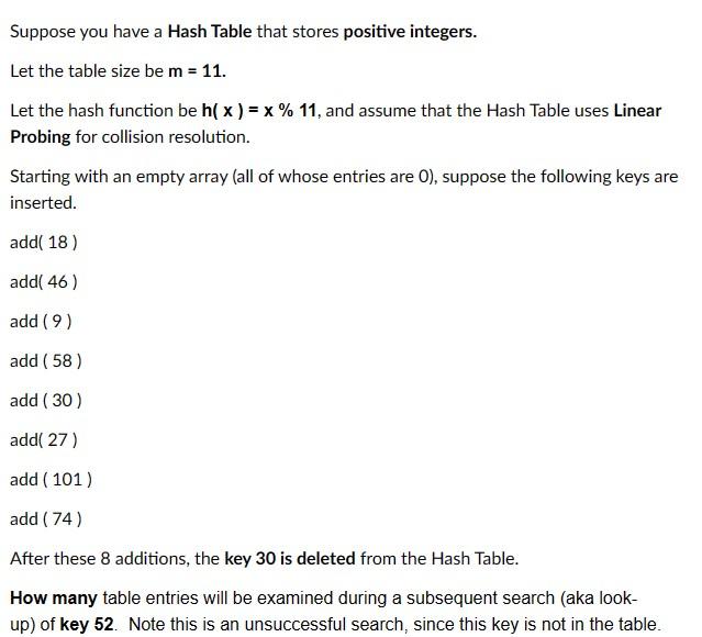 Solved Suppose you have a Hash Table that stores positive | Chegg.com