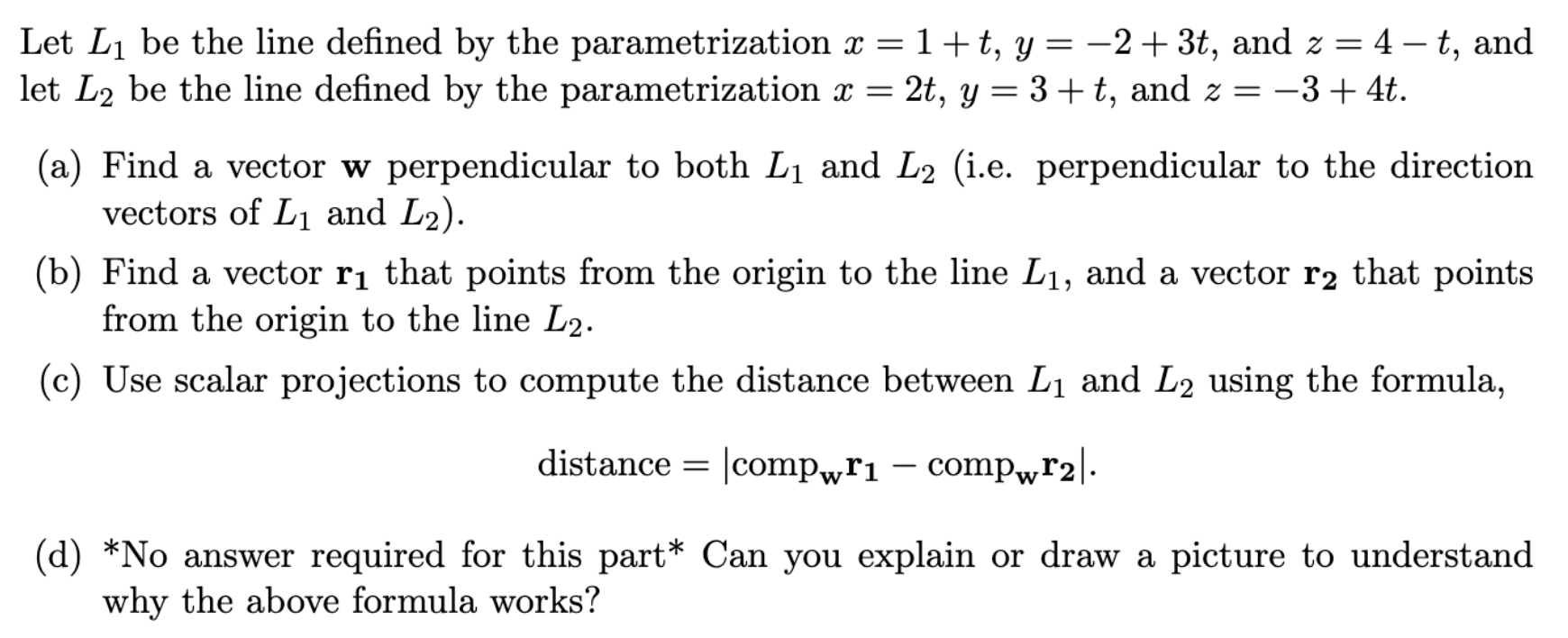 Let L1 be the line defined by the parametrization | Chegg.com