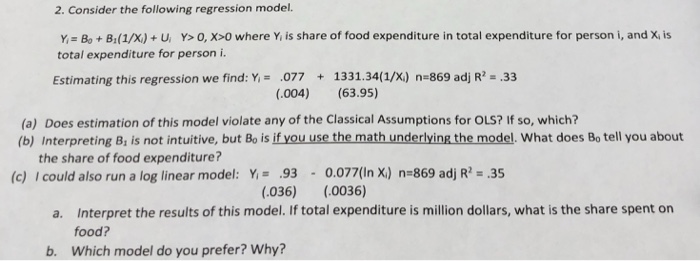 Solved 2. Consider the following regression model. Ys Bo + | Chegg.com