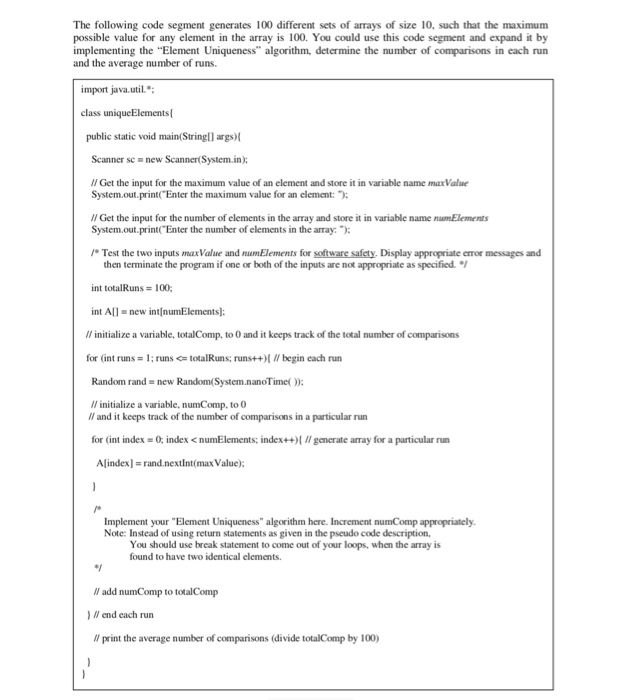 Solved Consider the "Element Uniqueness" problem discussed | Chegg.com