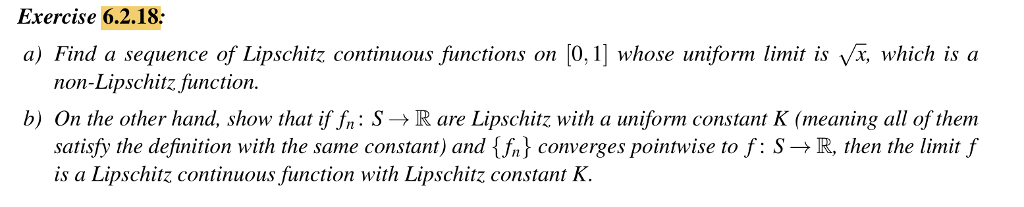 Solved Exercise 6.2.18 a) Find a sequence of Lipschitz | Chegg.com