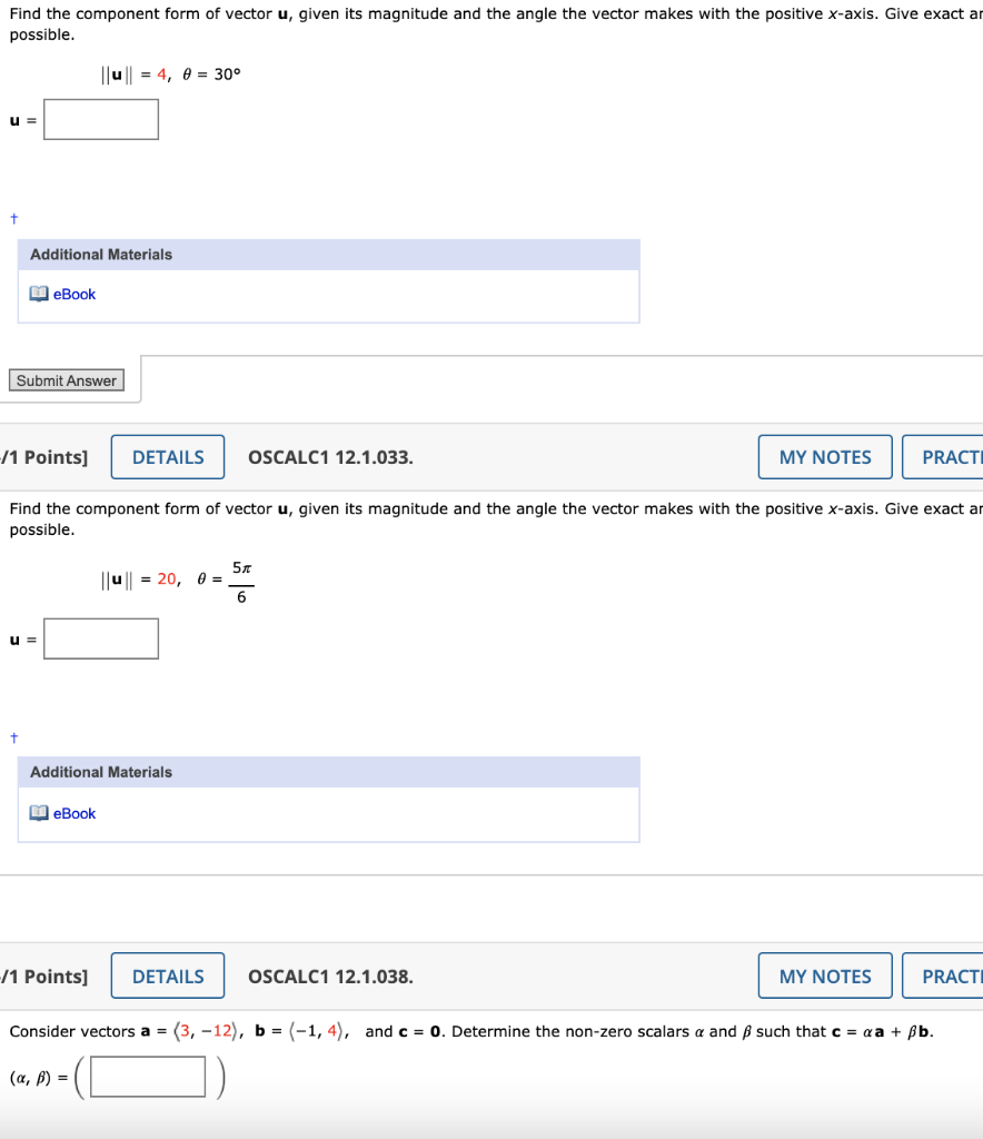 Solved Find the component form of vector u, given its | Chegg.com