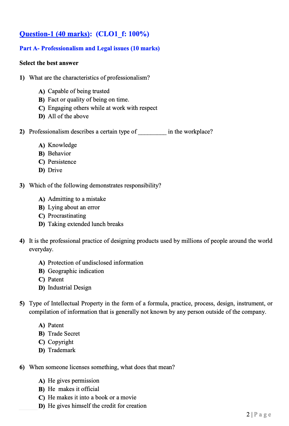 Question-1 (40 marks): (CLO1_f: 100%) Part A- | Chegg.com Question-1 (40 marks): (CLO1_f: 100%) Part A- | Chegg.com