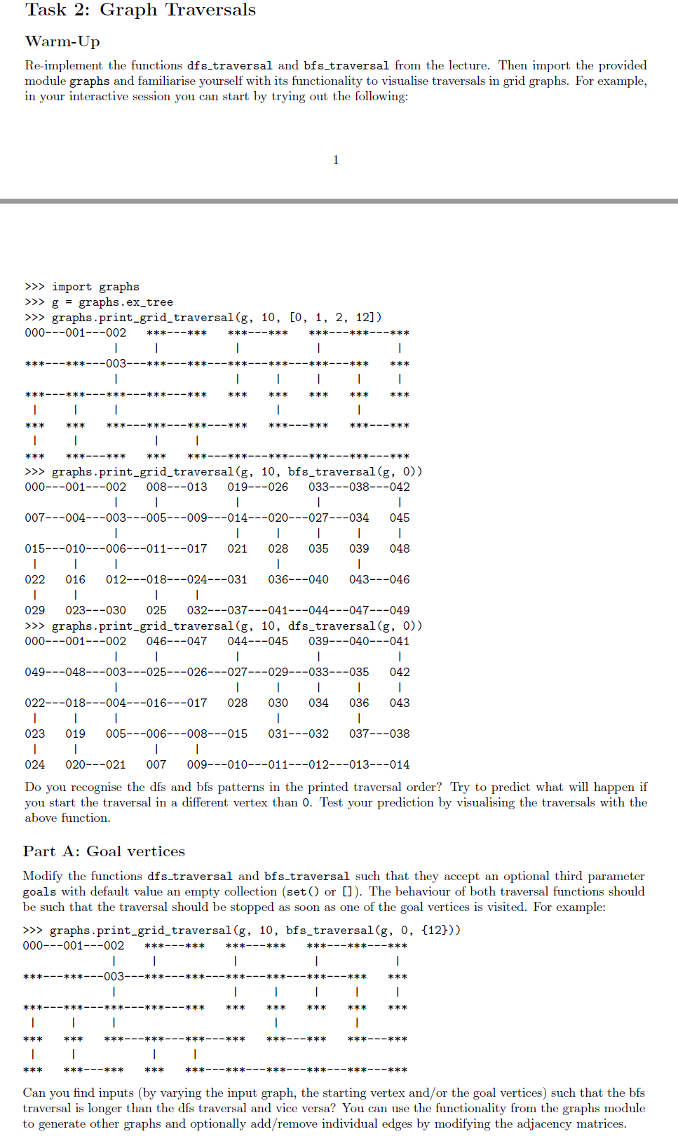 Solved Task 2: Graph Traversals Warm-Up Re-implement the | Chegg.com