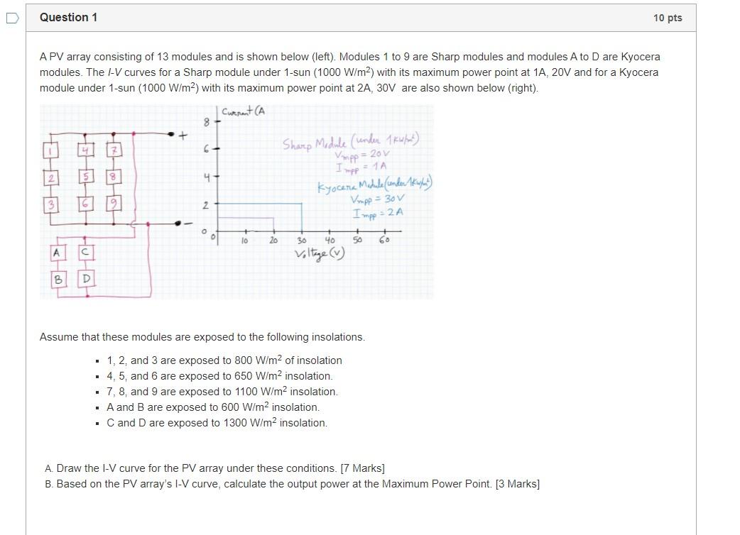 Solved Question 1 10 pts A PV array consisting of 13 modules | Chegg.com