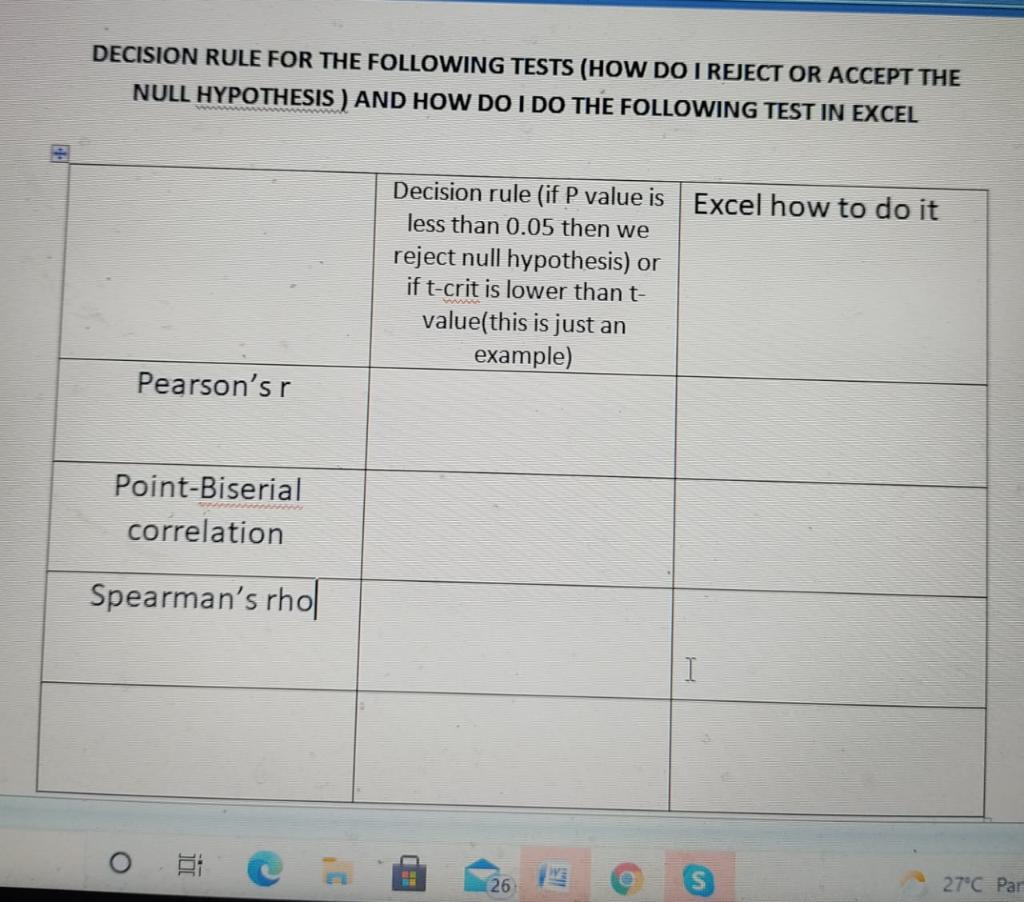 Solved DECISION RULE FOR THE FOLLOWING TESTS (HOW DO I | Chegg.com