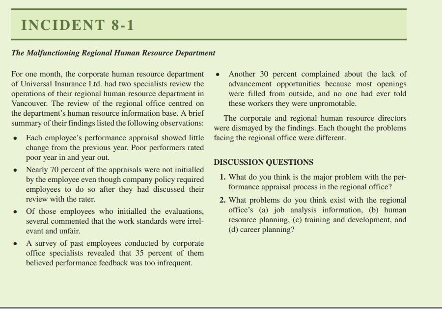 Solved INCIDENT 8-1 The Malfunctioning Regional Human | Chegg.com