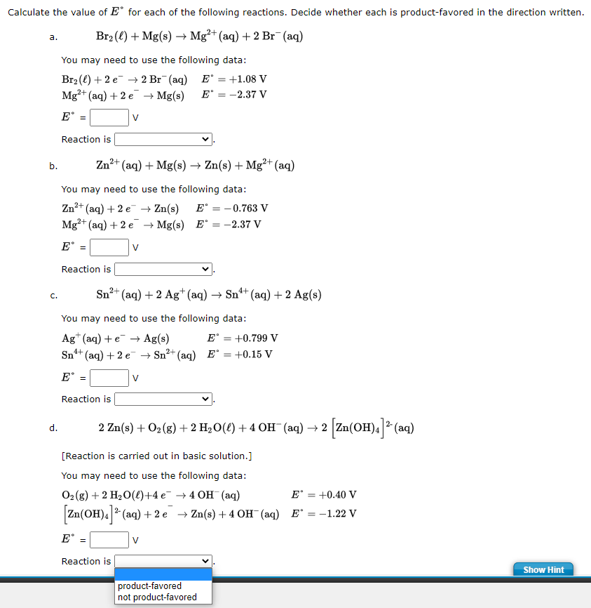 Solved Calculate the value of E for each of the following | Chegg.com