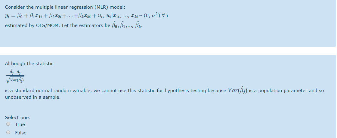 Solved Consider the multiple linear regression (MLR) model: | Chegg.com
