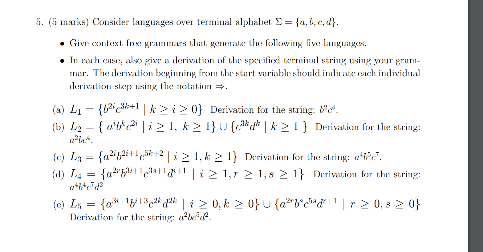 Solved 5. (5 marks) Consider languages over terminal | Chegg.com
