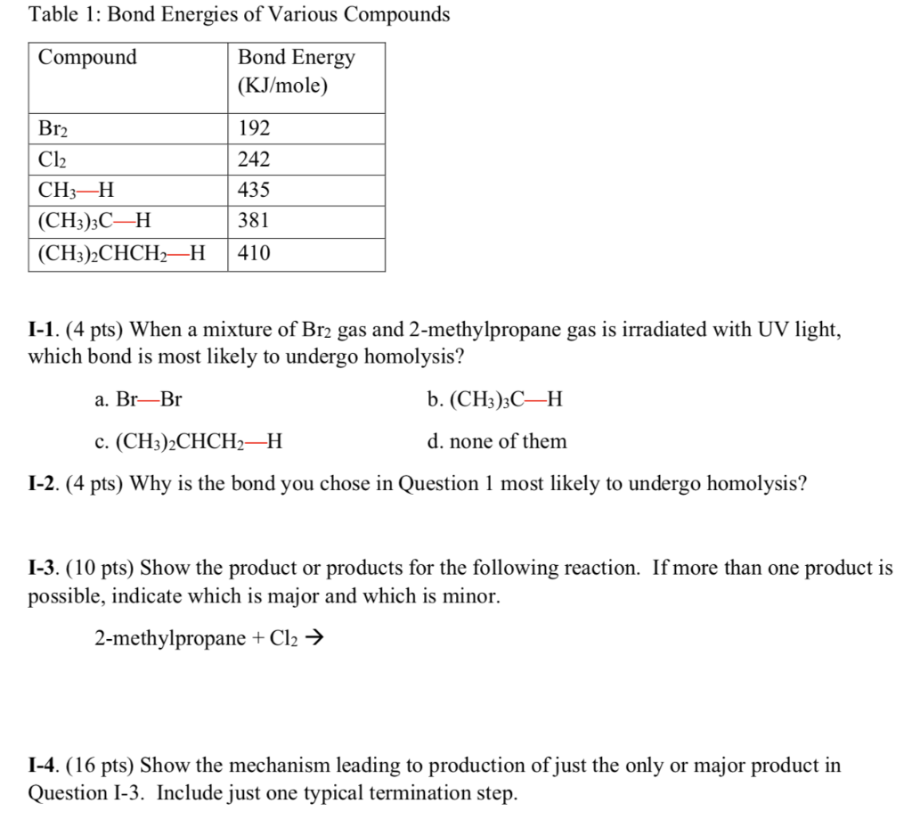 Solved Table 1: Bond Energies of Various Compounds Compound | Chegg.com