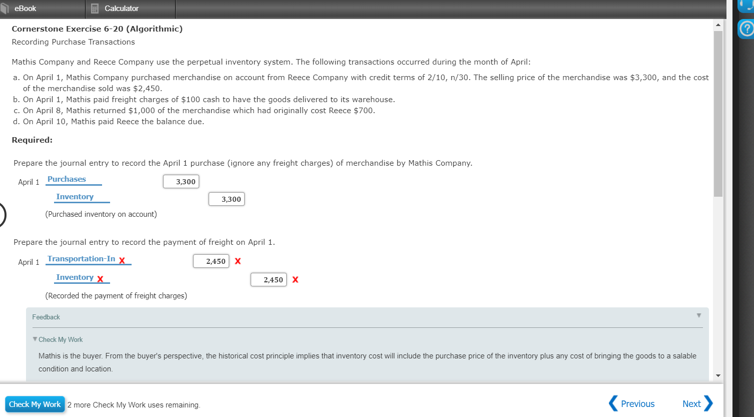Solved eBook Calculator Cornerstone Exercise 6-20 | Chegg.com