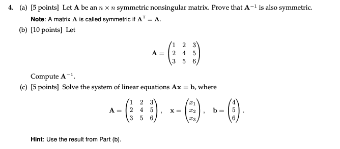 Solved 4. (a) [5 points) Let A be an n x n symmetric | Chegg.com
