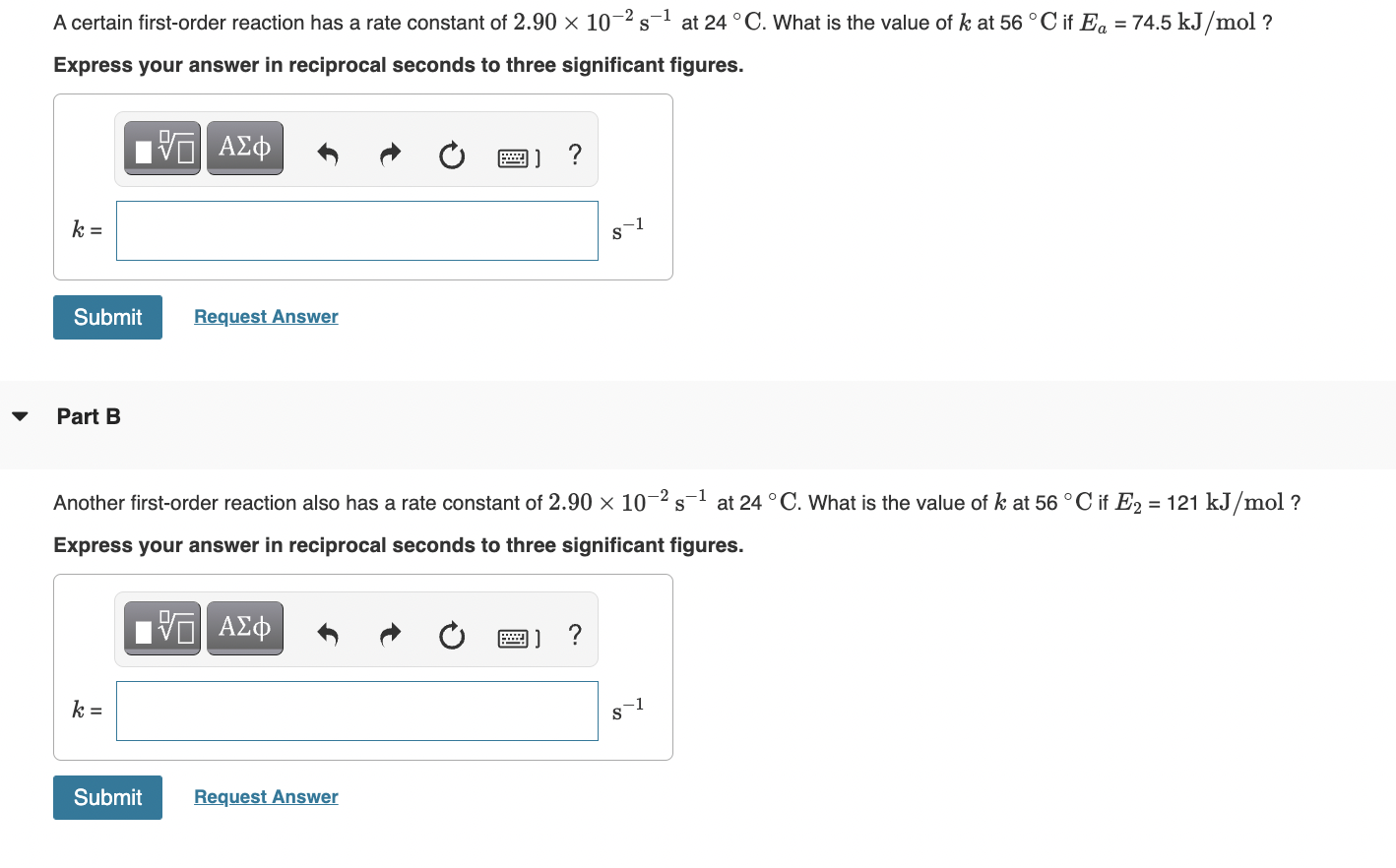 Solved S A certain first-order reaction has a rate constant | Chegg.com