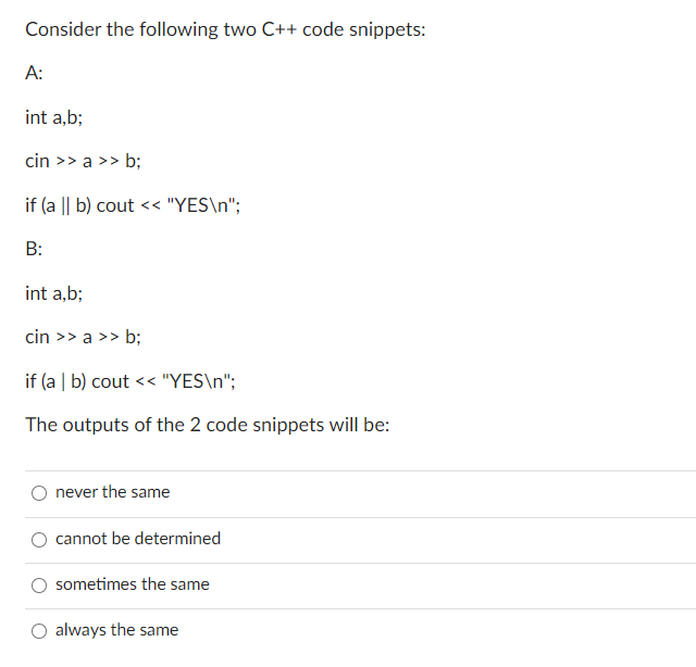 Solved Consider the following two C++ code snippets: A: int | Chegg.com