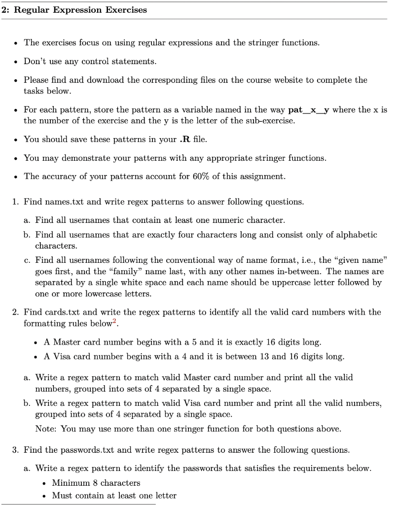 Solved - The exercises focus on using regular expressions | Chegg.com