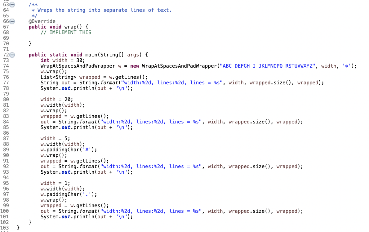 Solved WrapAtWidthWrapper The WrapAtWidthWrapper class wraps | Chegg.com