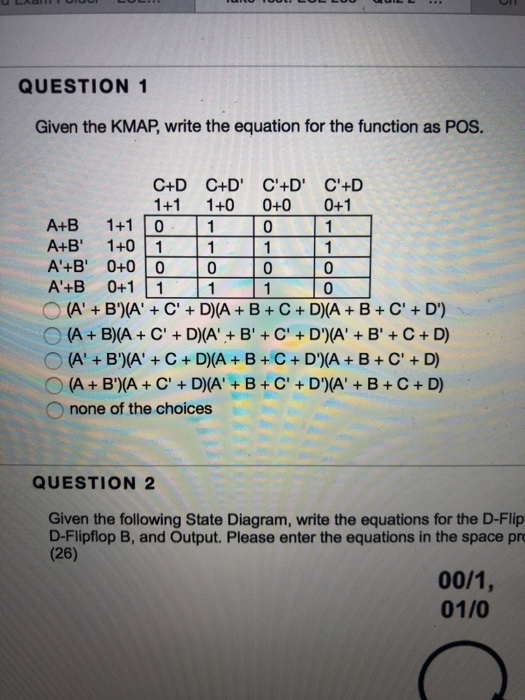 Solved QUESTION 1 Given the KMAP, write the equation for the | Chegg.com