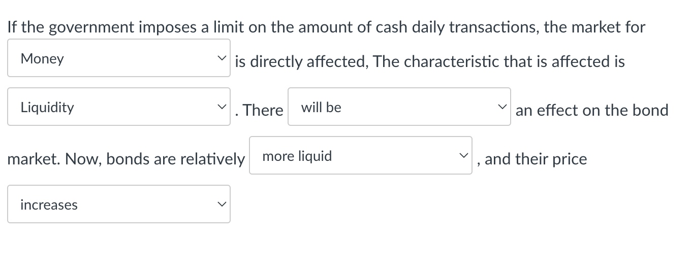 Solved OPTIONS 1st blank: Money or bonds; 2nd blank: | Chegg.com