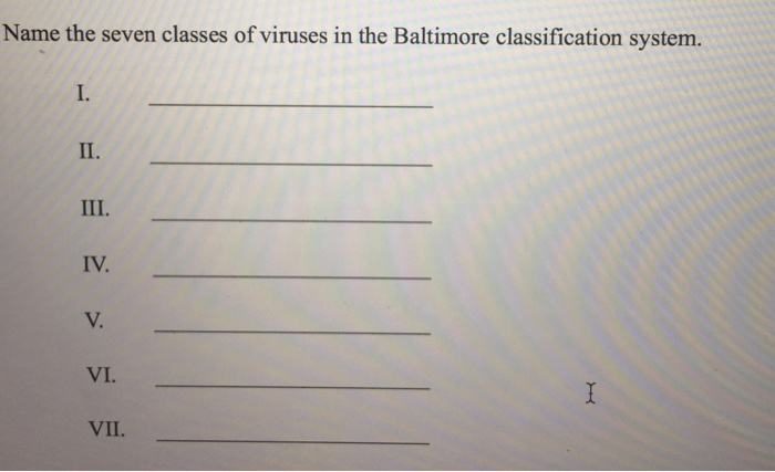 Solved Name the seven classes of viruses in the Baltimore | Chegg.com