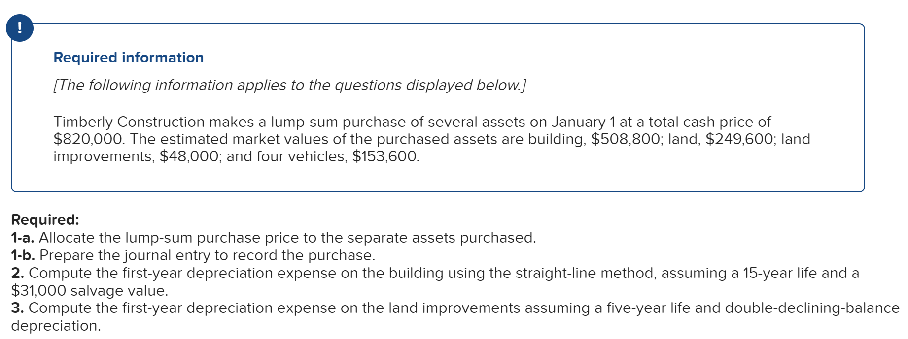 Solved d ! ﻿Allocate the lump-sum purchase price to the | Chegg.com