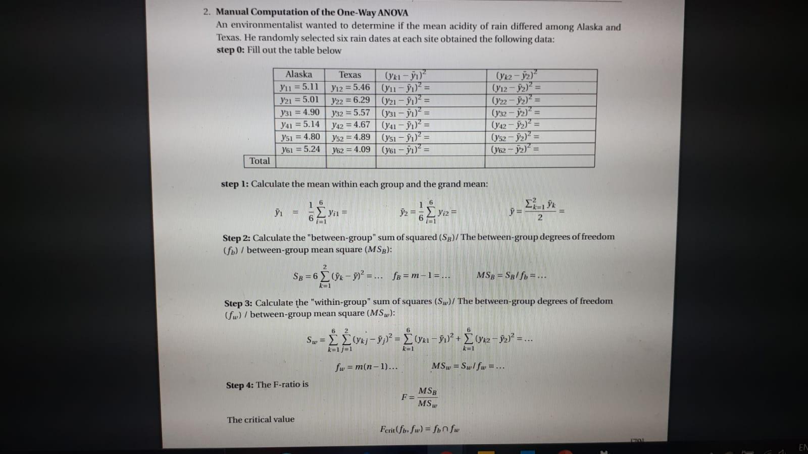 Solved 2. Manual Computation of the One-Way ANOVA An | Chegg.com