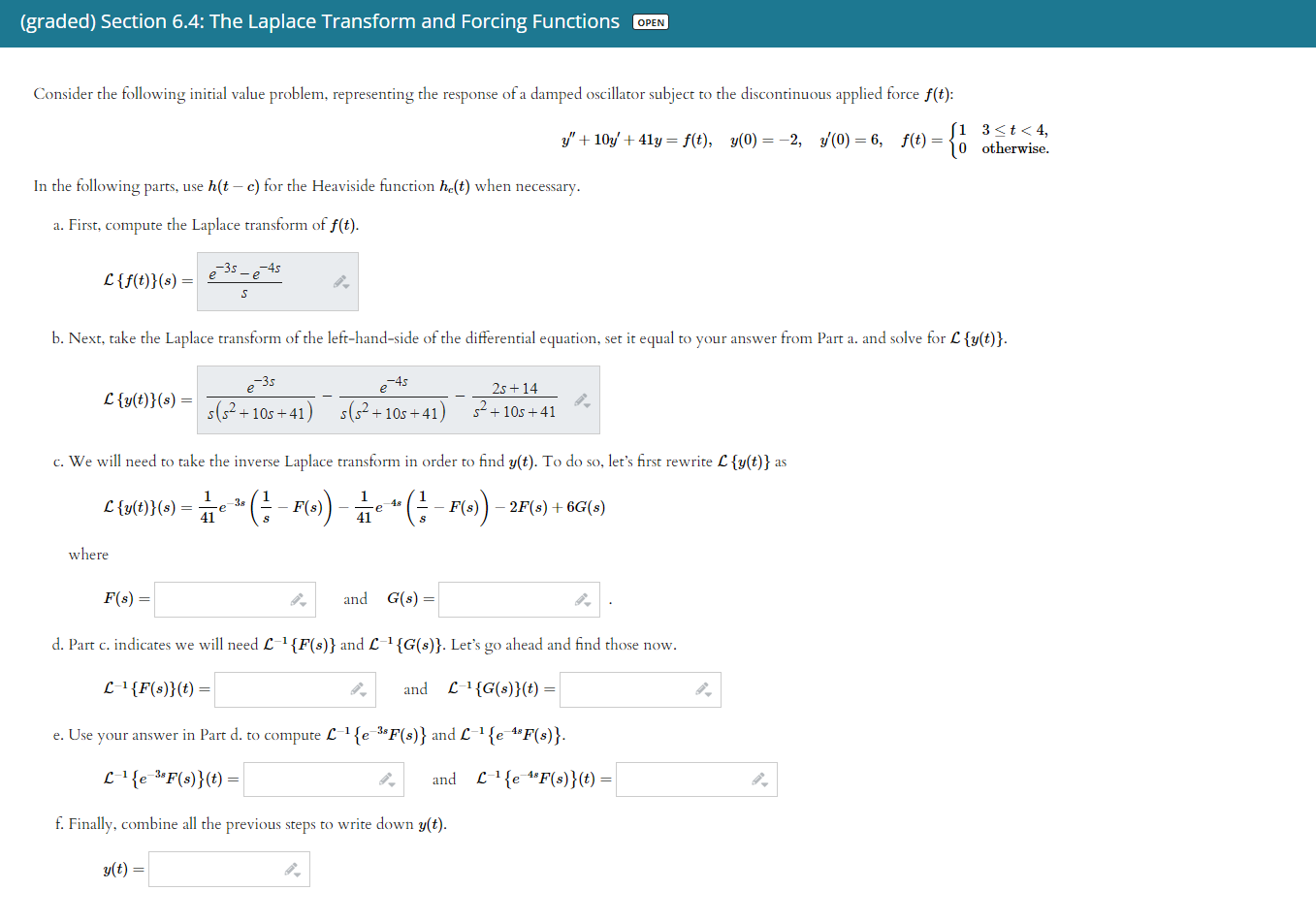Solved (graded) Section 6.4: The Laplace Transform and | Chegg.com