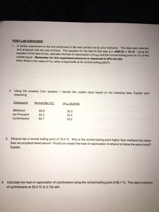 Solved POST-LAB EXERCISES 1. A similar experiment to the one | Chegg.com