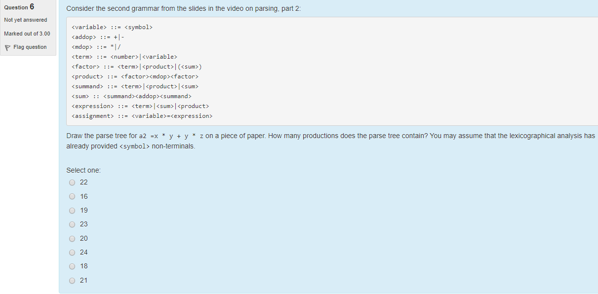 Question Consider again the incomplete parse tree | Chegg.com