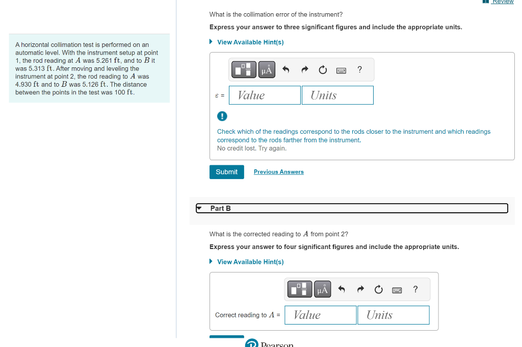 Solved What Is The Collimation Error Of The Instrument